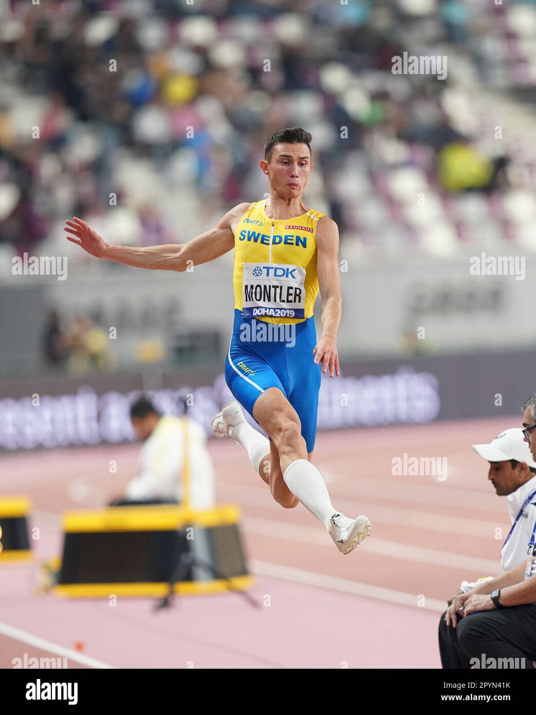Thobias Montler in the long jump at the Doha 2019 World Athletics ...