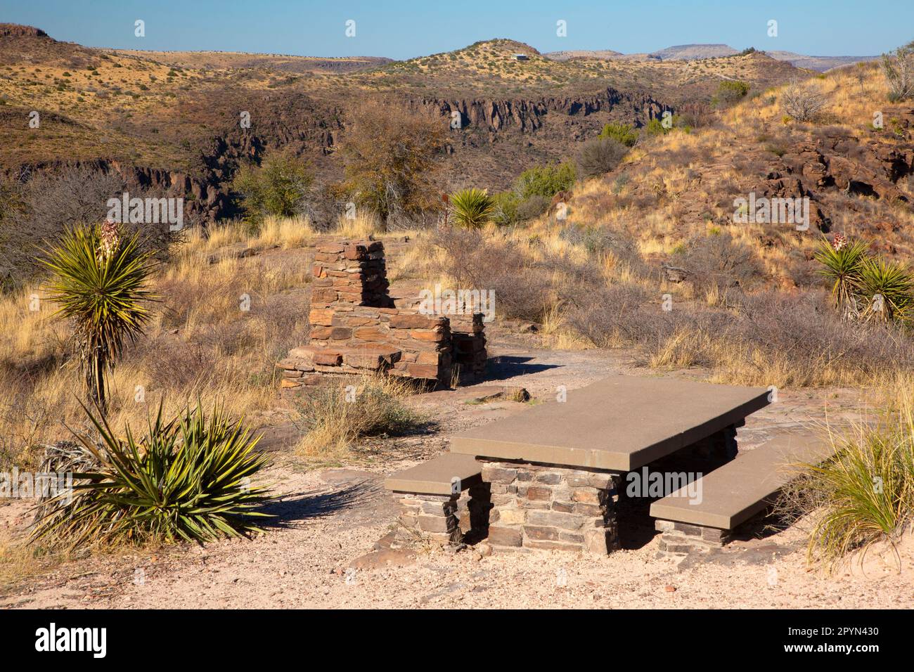 CCC (Civilian Conservation Corps) stone picnic table, Davis Mountains ...