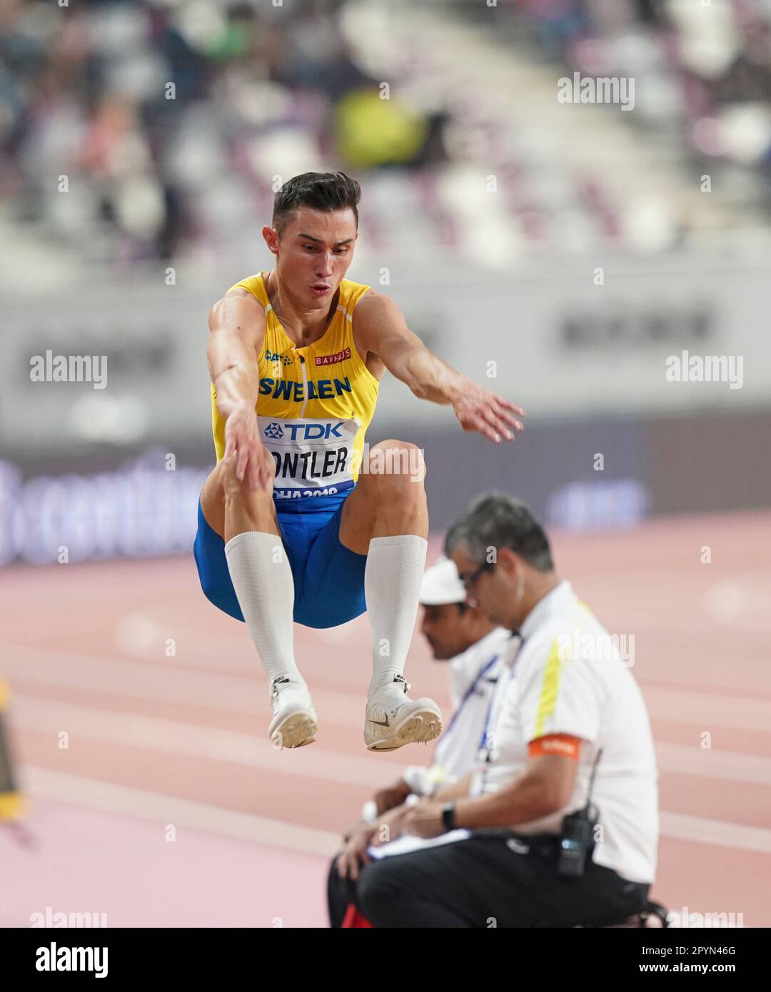 Thobias Montler in the long jump at the Doha 2019 World Athletics ...