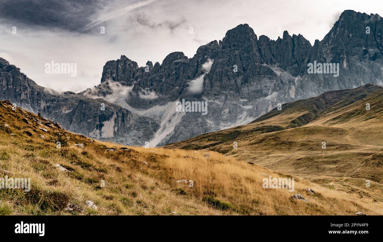 The Pala range in the Dolomites mountains in Nothern Italy Stock Photo ...