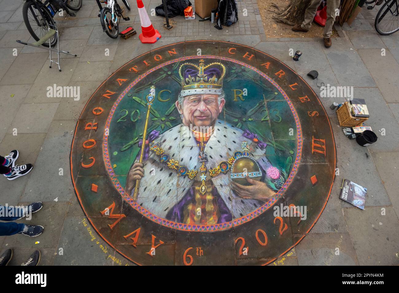 London, UK. 4 May 2023. People view pavement chalk artist Julian Beever ...