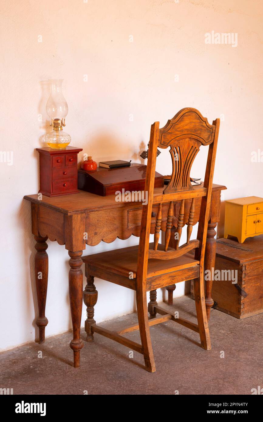 Family Sitting Room desk, Fort Leaton State Historic Site, Texas Stock ...