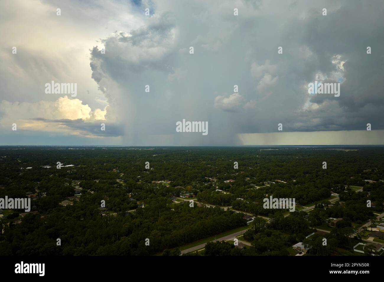 Landscape of dark ominous clouds forming on stormy sky during heavy ...
