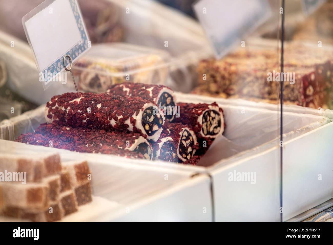 Turkish delight made from dried fruits and nuts at the bazaar. Turkish ...