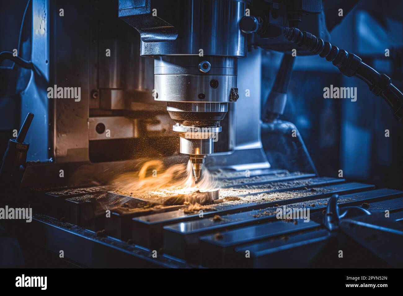 cnc milling machine at work. 3d render background Stock Photo - Alamy