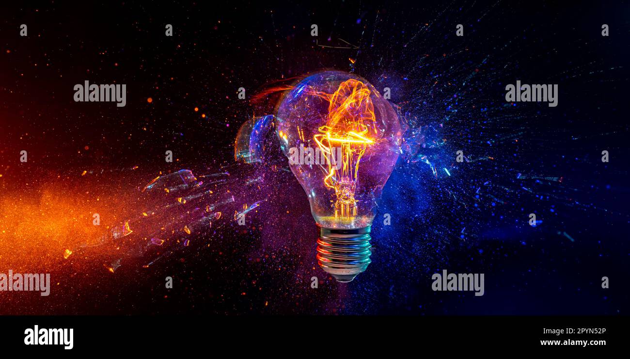 High-speed photography of a bulb breaking on a black background Stock ...