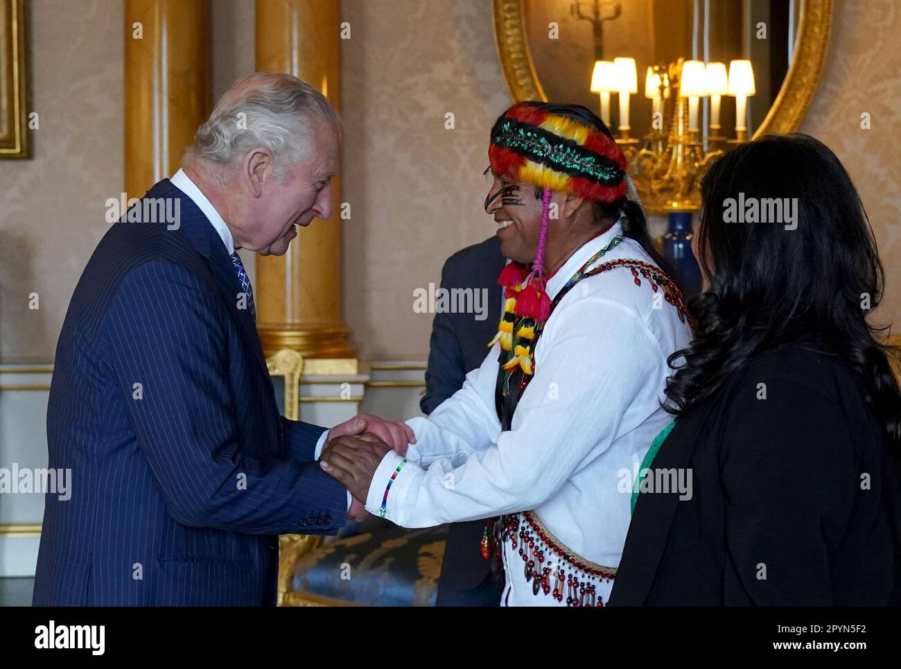 King Charles III receives the indigenous elder Uyunkar Domingo Peas ...
