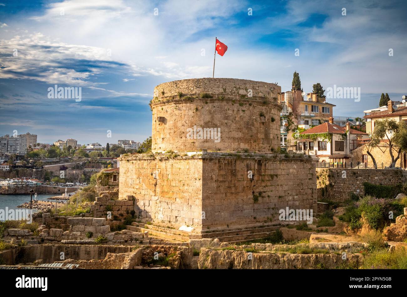The Hidirlik Tower, a historical landmark in Antalya, Turkey (Turkiye ...