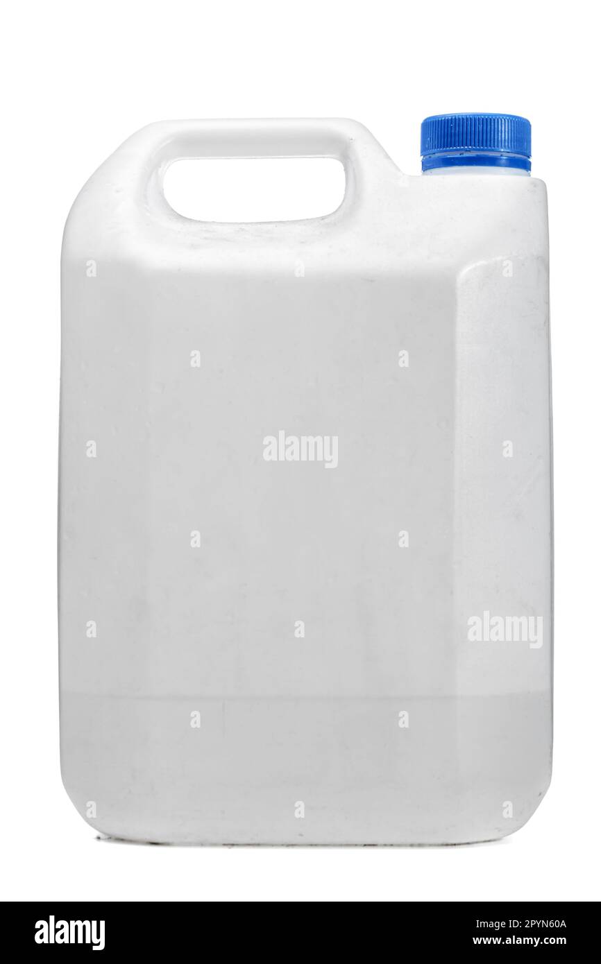 White plastic container with handle for water or other liquids with ...