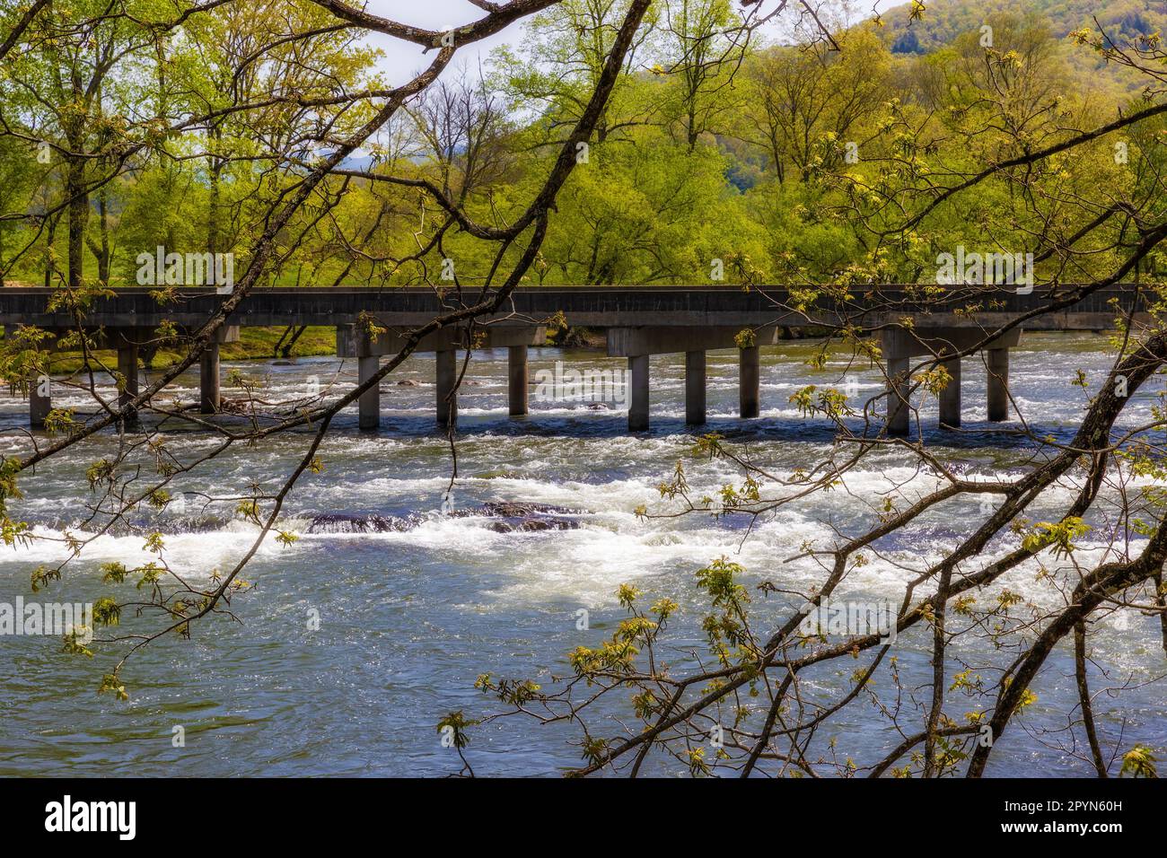 Landscape view of the Tuckasegee River in the town of Dillsboror, North ...