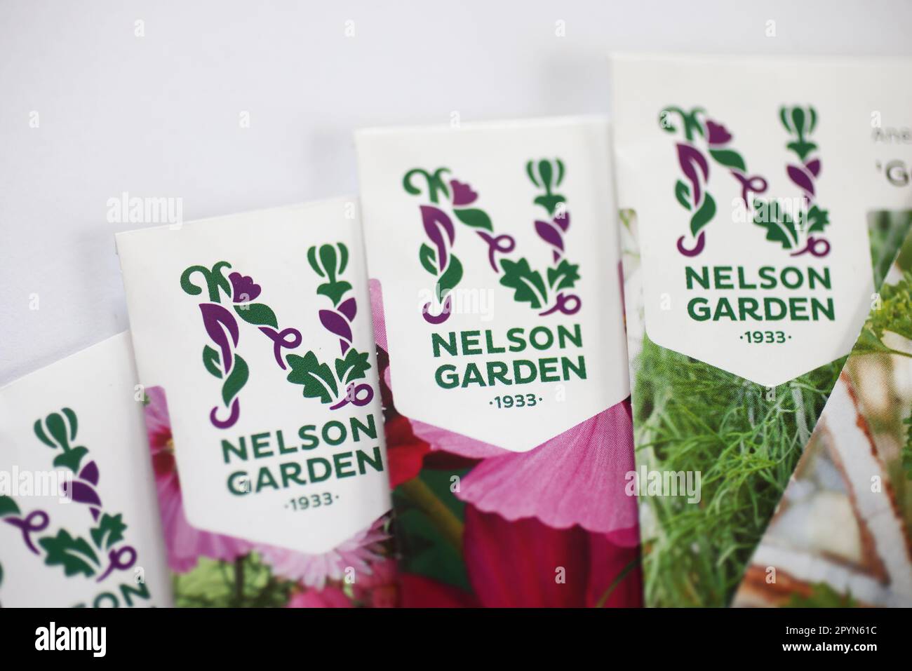 Seed bags from Nelson Garden Stock Photo - Alamy