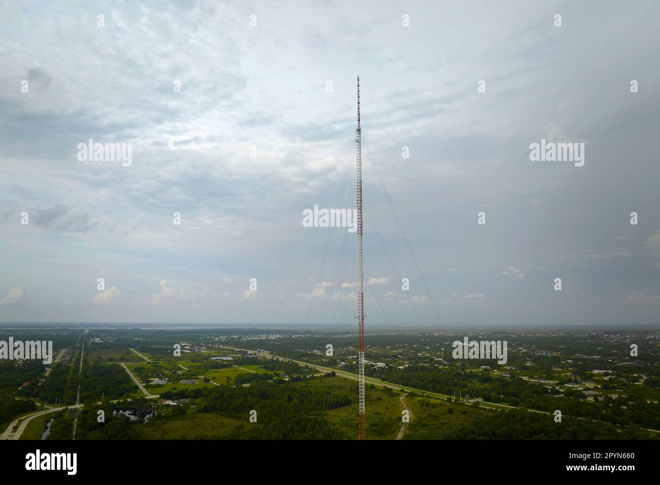 Tall telecommunication radio cell tower with wireless communication 5g antennas for network ...