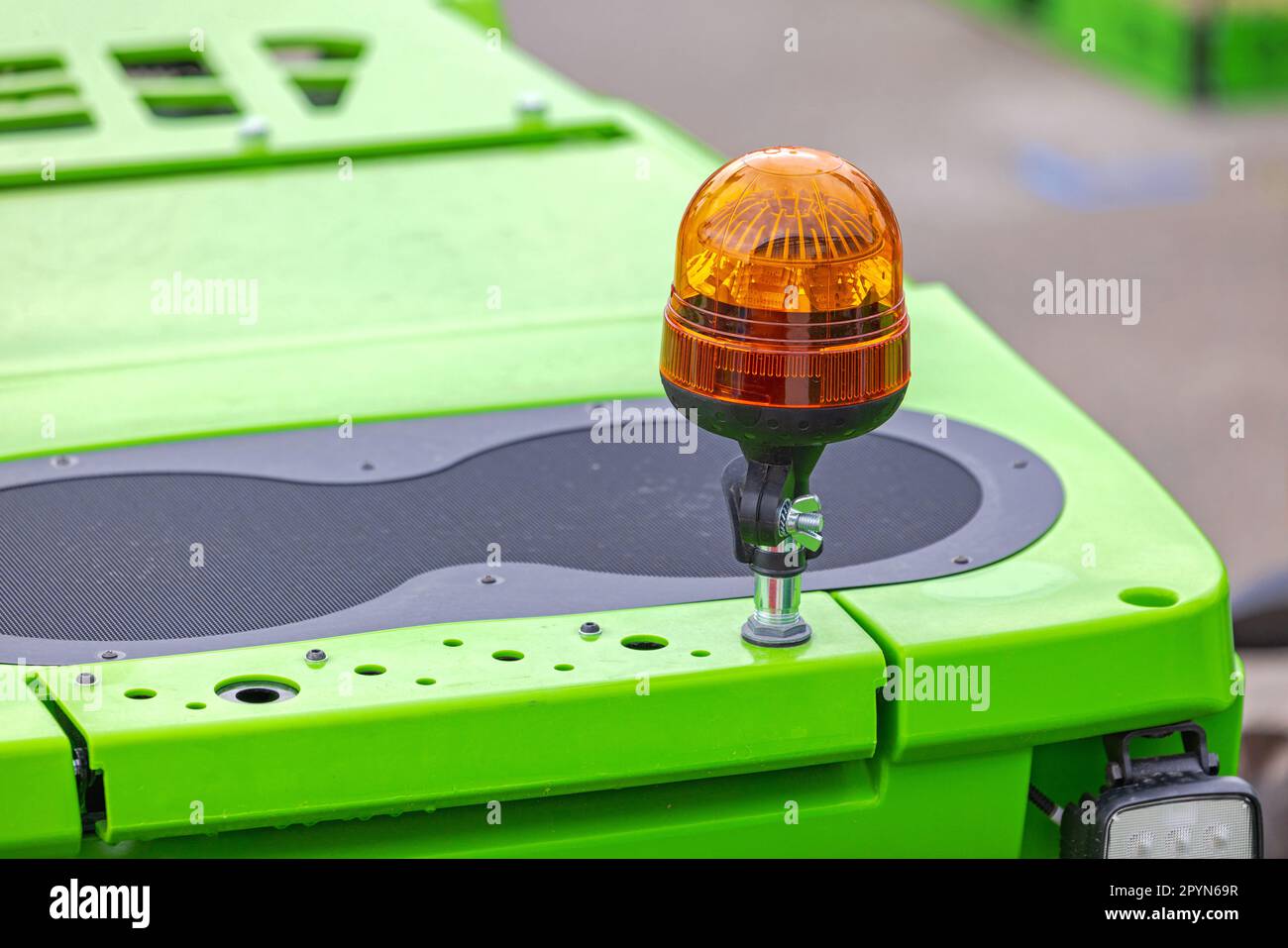 Amber Dome Led Flashing Light at Construction Machine Roof Stock Photo - Alamy