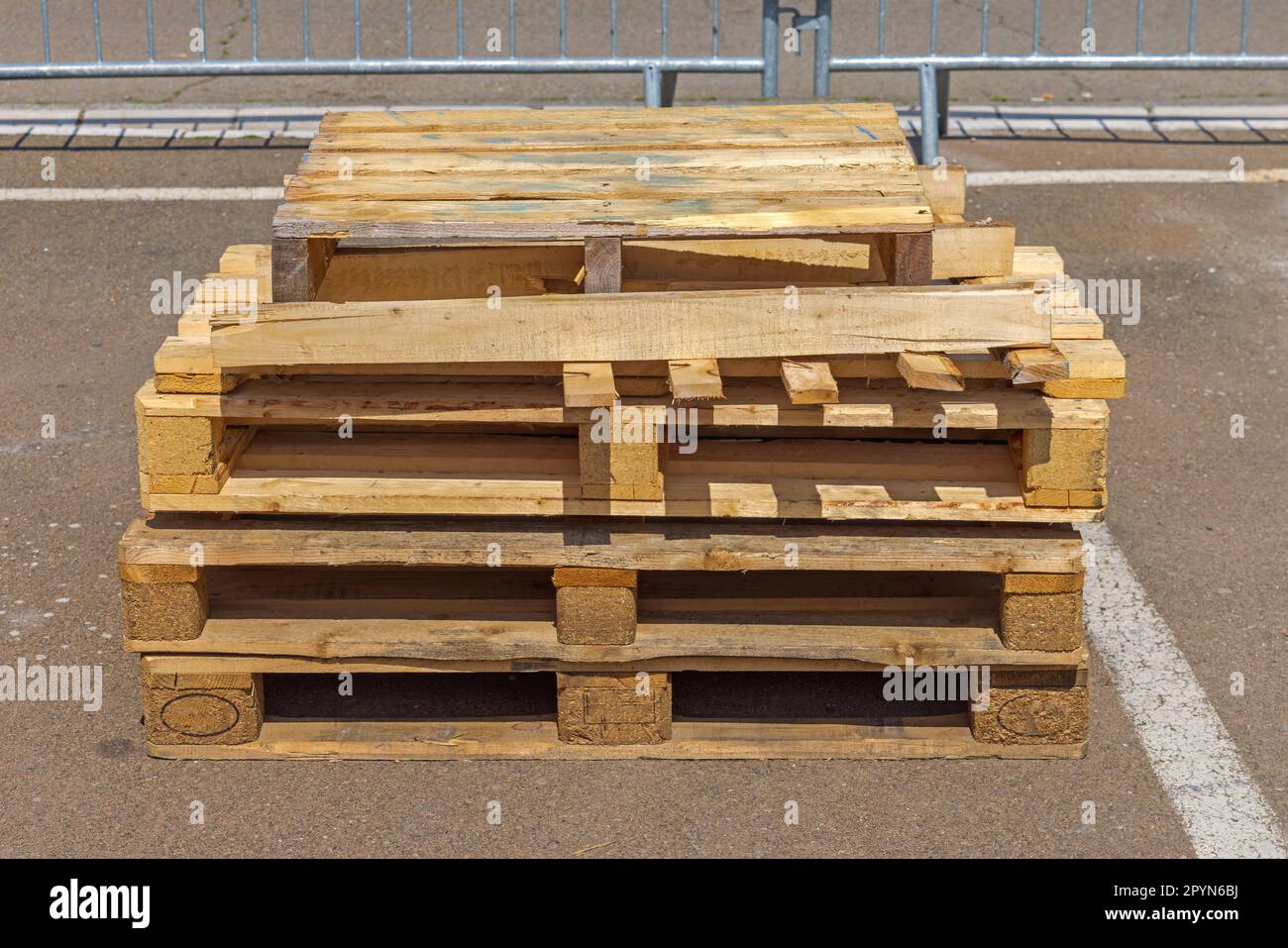 Stack of Old Used and Damaged Wooden Cargo Pallets Outside Stock Photo ...