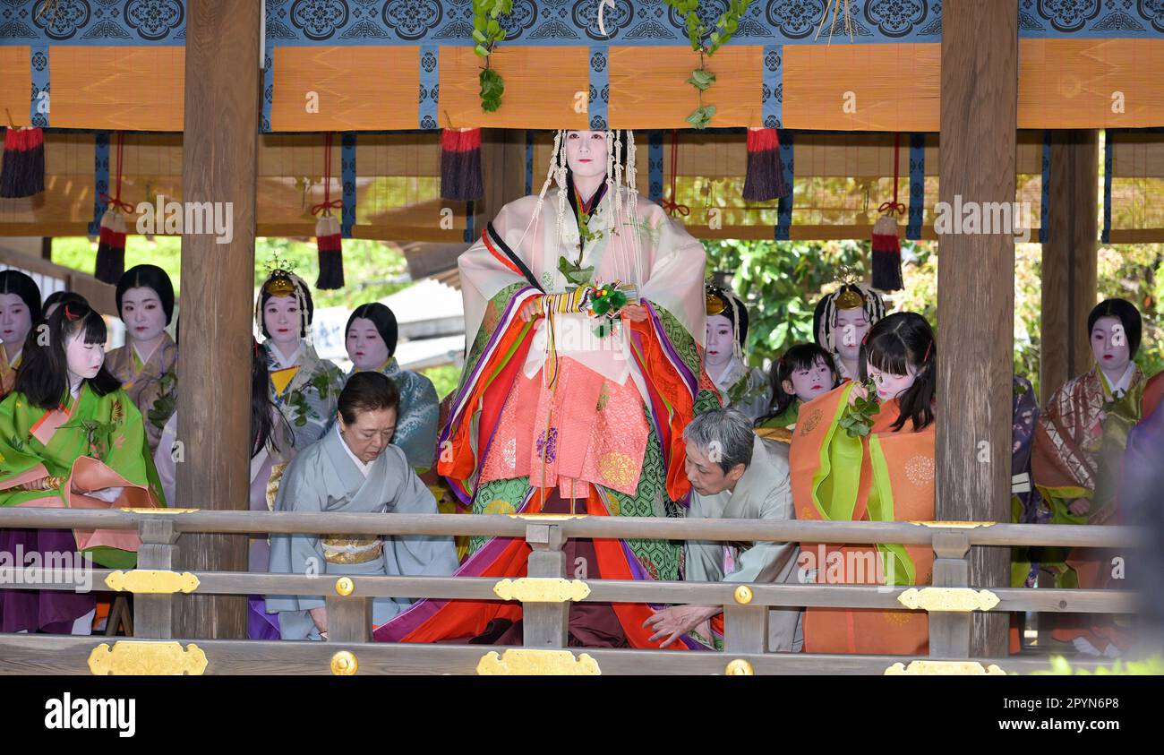 A ritual event "Misogi no Gi" is held at Kamigamo Shrine in Kyoto City ...