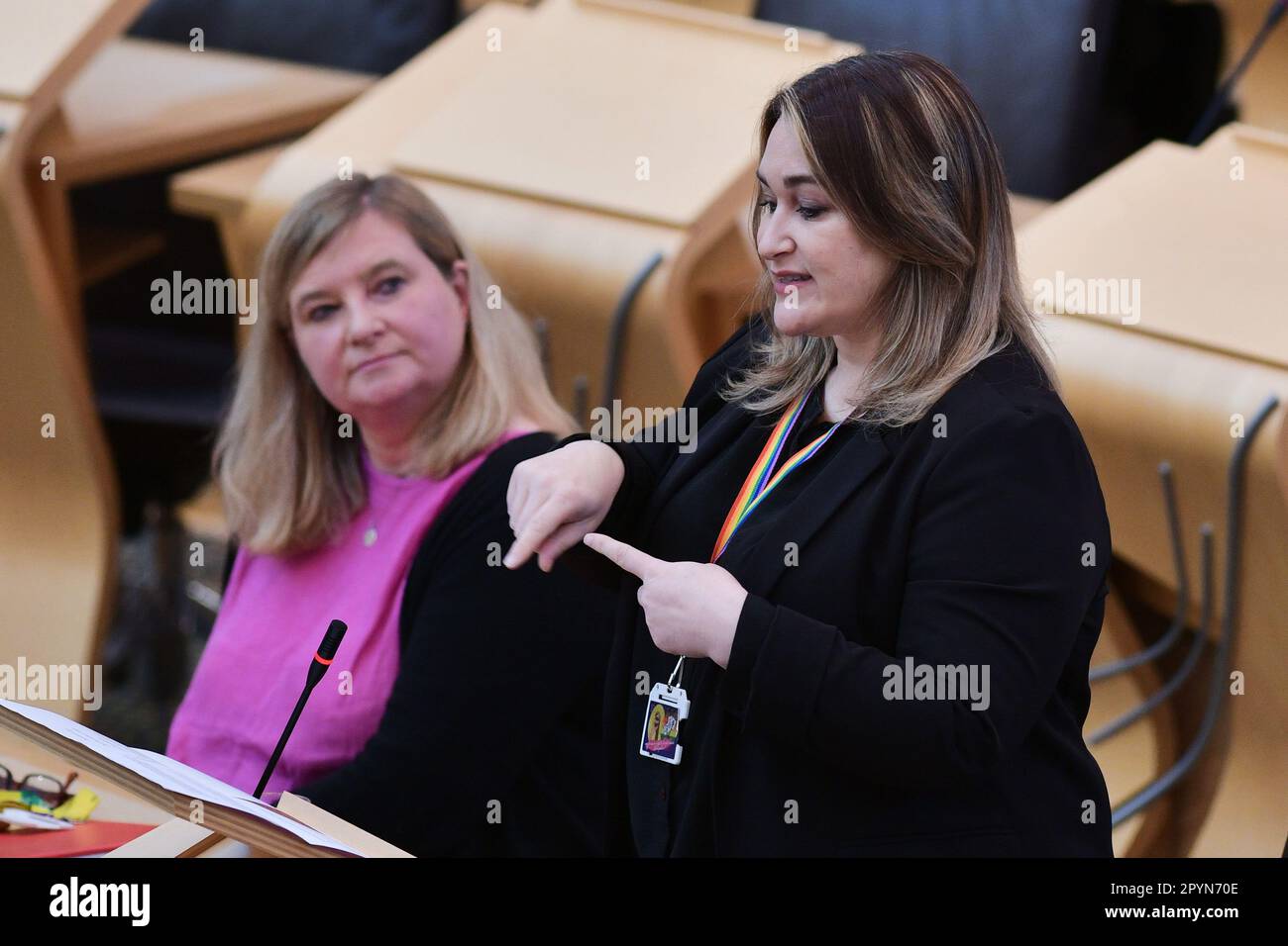 Edinburgh Scotland, UK 04 May 2023 Karen Adam using sign language ...