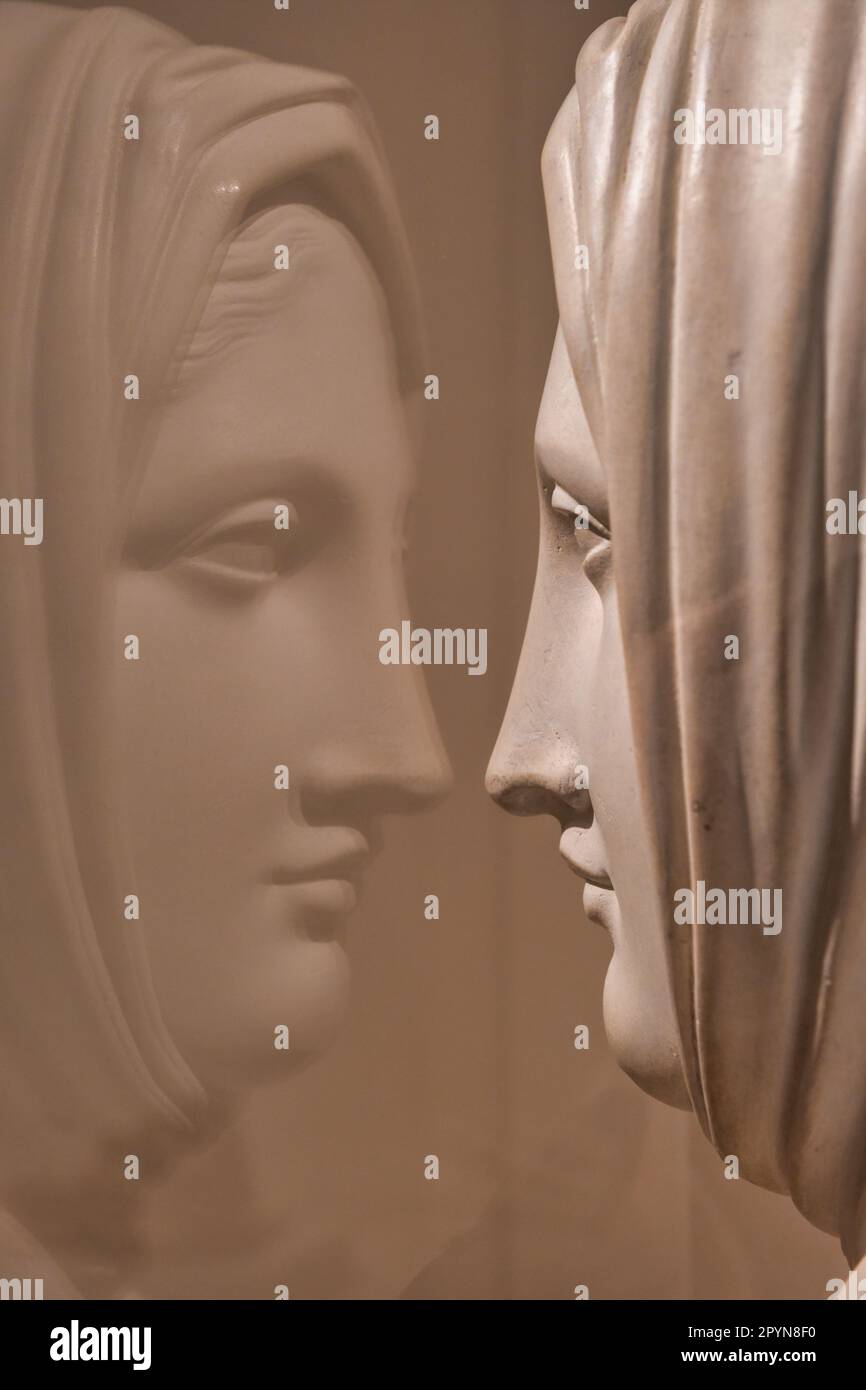 Close up of a statue and his reflection inside the Correr museum in ...