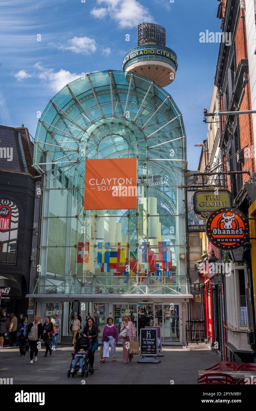 Clayton Square shopping mall and St. John tower Liverpool Stock Photo ...