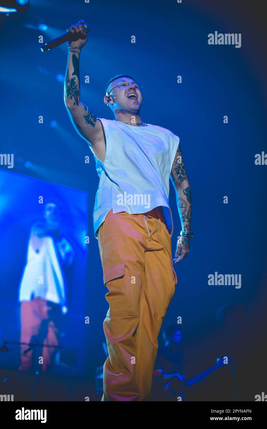 Naples, Italy. 03rd May, 2023. The Italian rapper Lazza (Jacopo ...