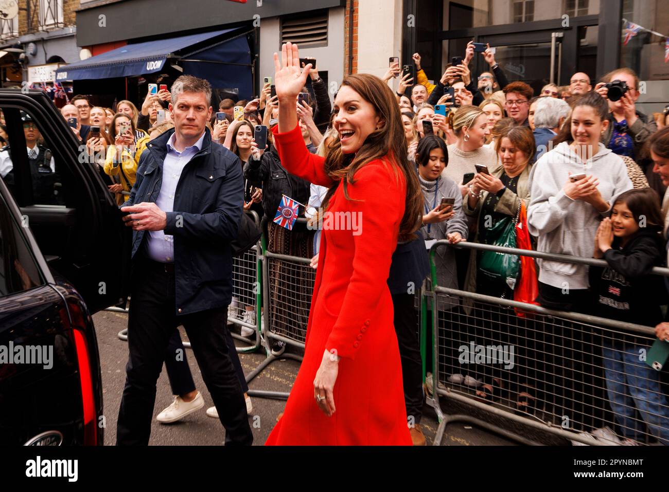 Catherine, Princess of Wales waves during a walkabout outside the Dog ...