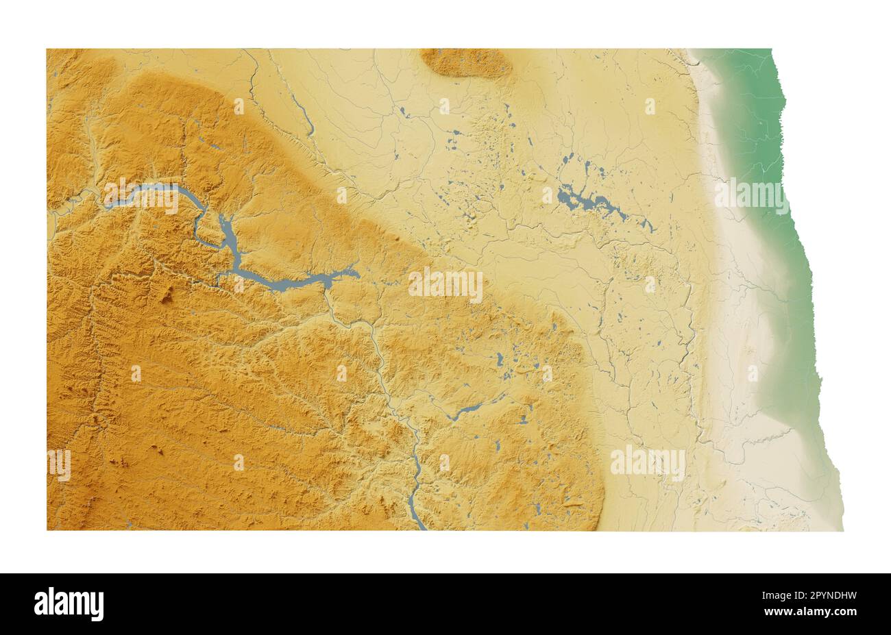 The US state of North Dakota. Highly detailed 3D rendering of shaded ...