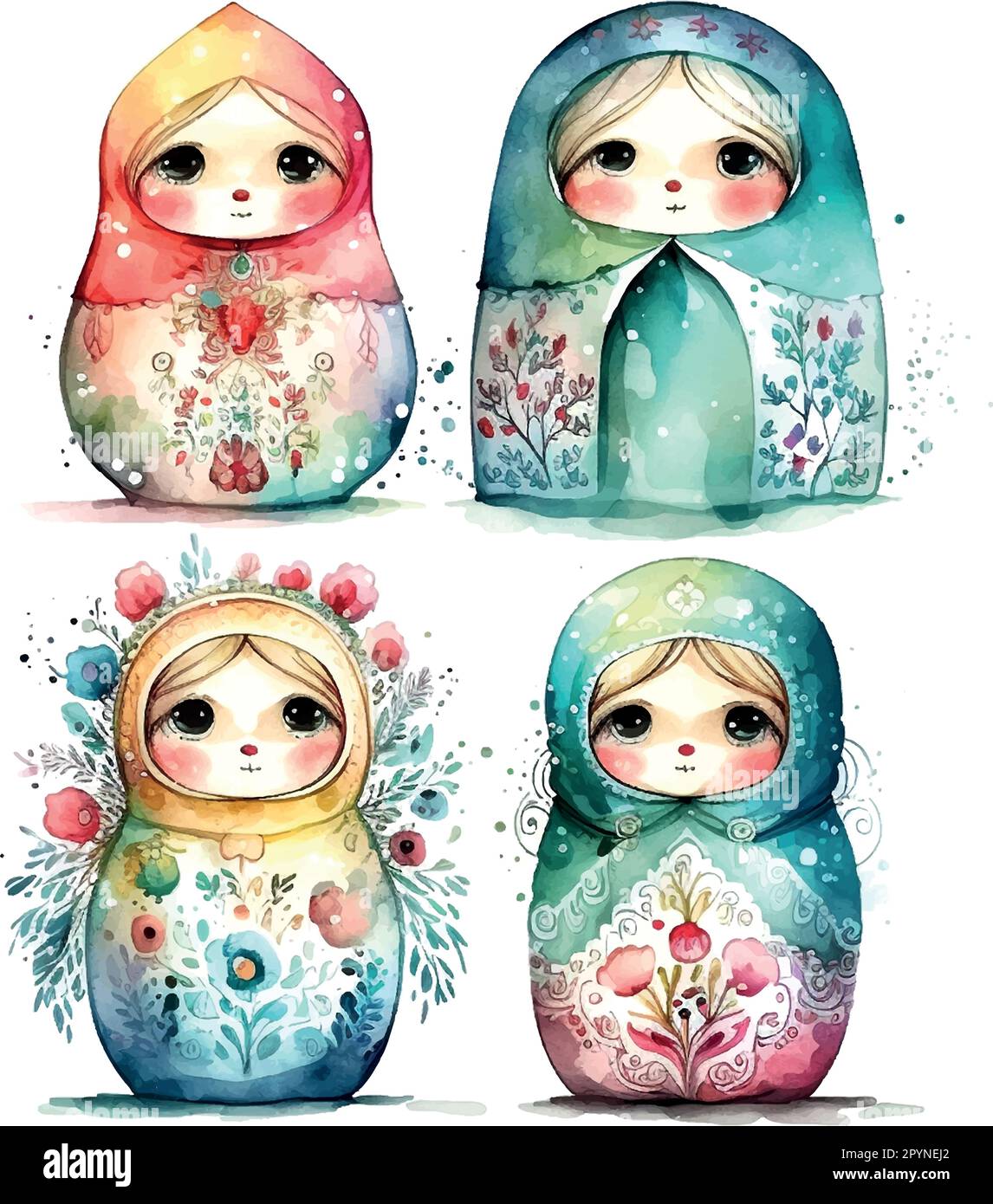 watercolor vector Russia matryoshka doll flowers Russian Day Stock ...