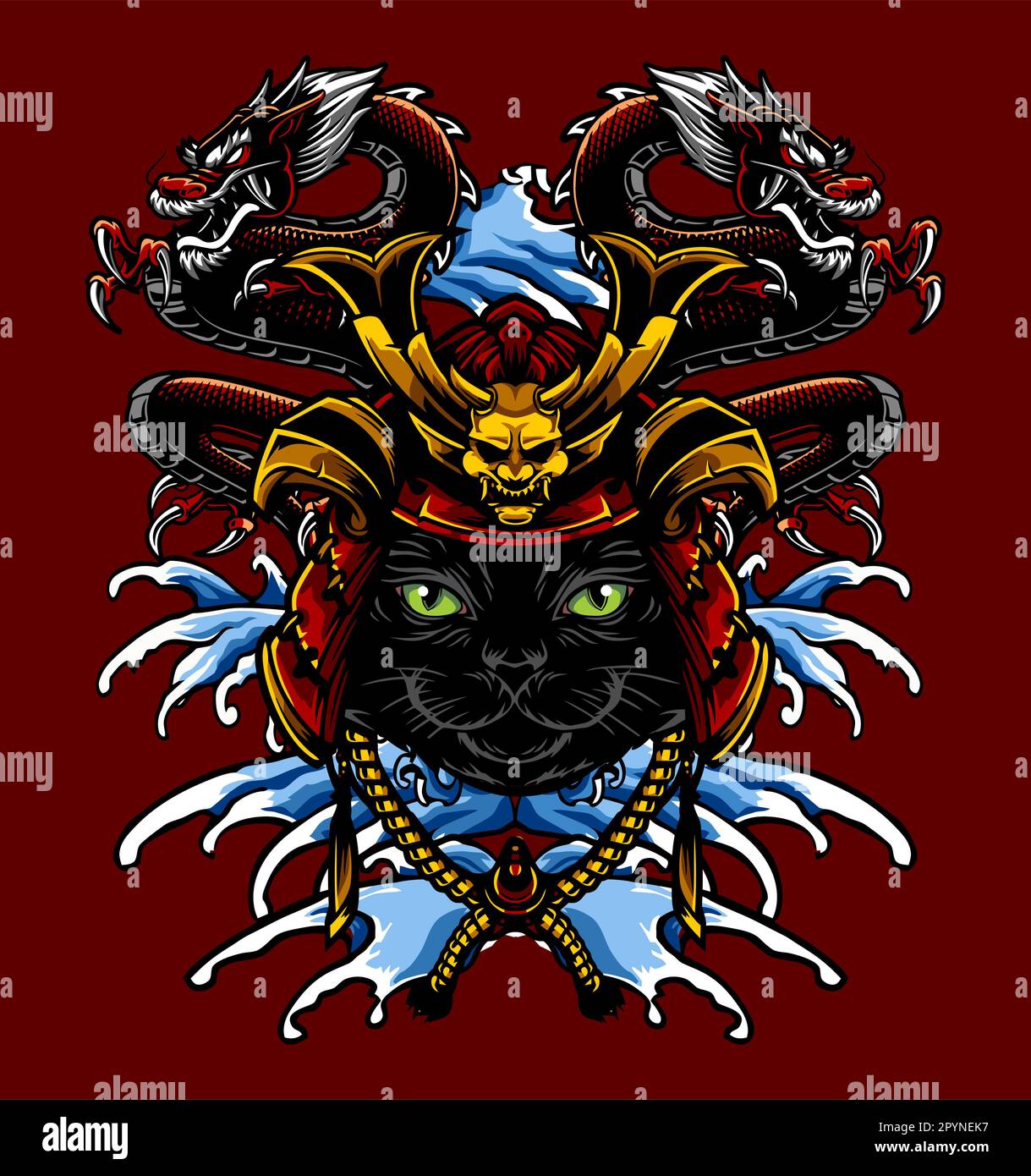 samurai cat and dragon Stock Vector Image & Art - Alamy