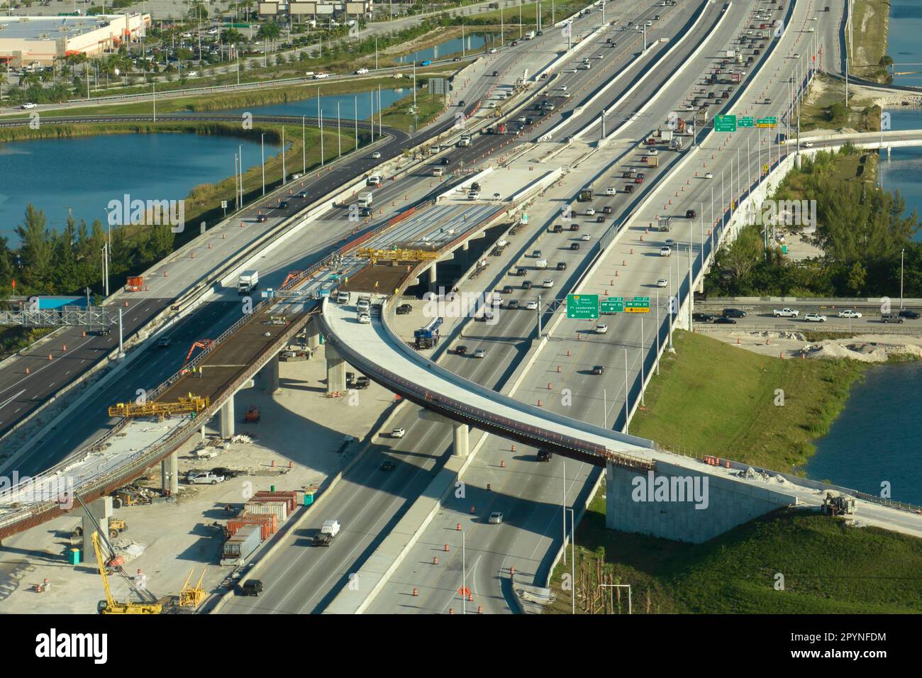 Industrial roadworks in Miami, Florida. Wide american highway junction ...
