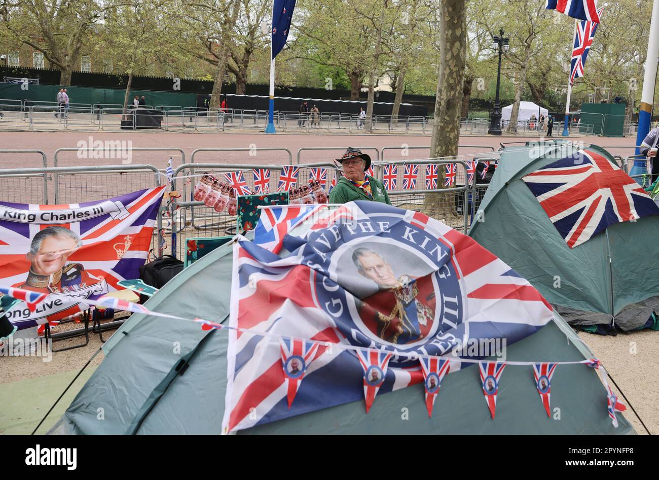 pic shows: Coronation Build up Royal fans on The Mall where they had ...