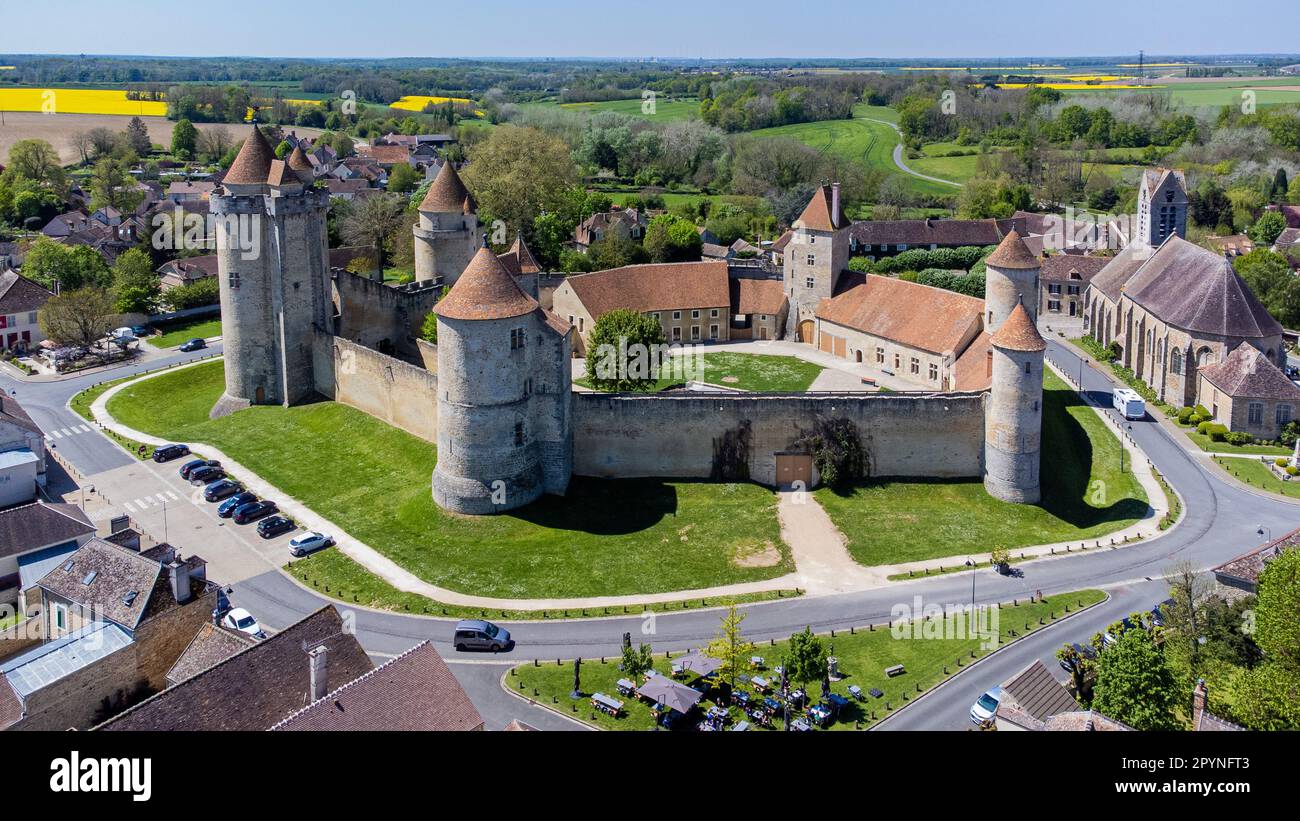 Aerial view of the French castle of Blandy les Tours in Seine et Marne ...