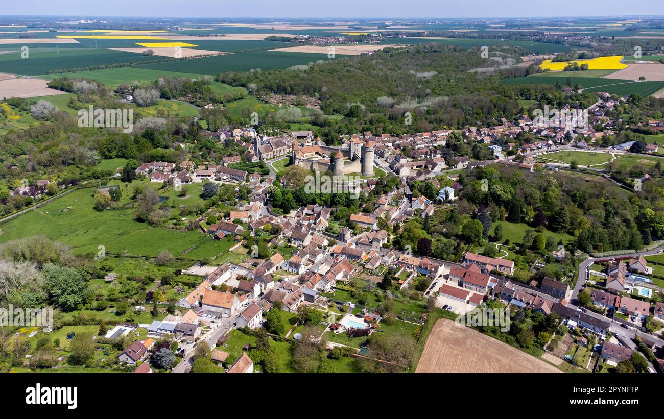 Aerial view of the French castle of Blandy les Tours in Seine et Marne ...