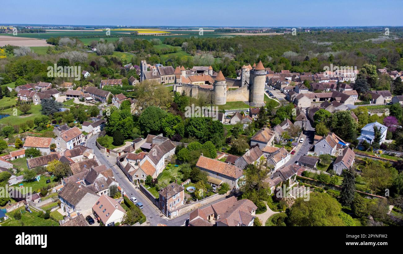 Aerial view of the French castle of Blandy les Tours in Seine et Marne ...