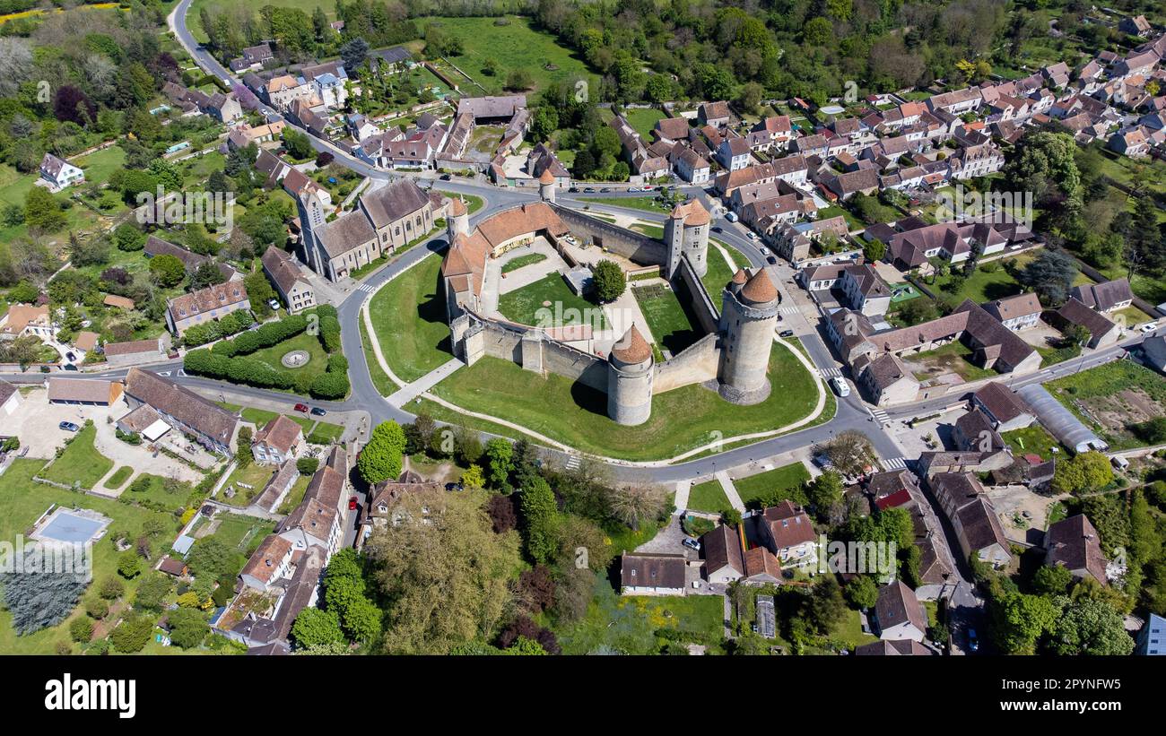 Aerial view of the French castle of Blandy les Tours in Seine et Marne ...