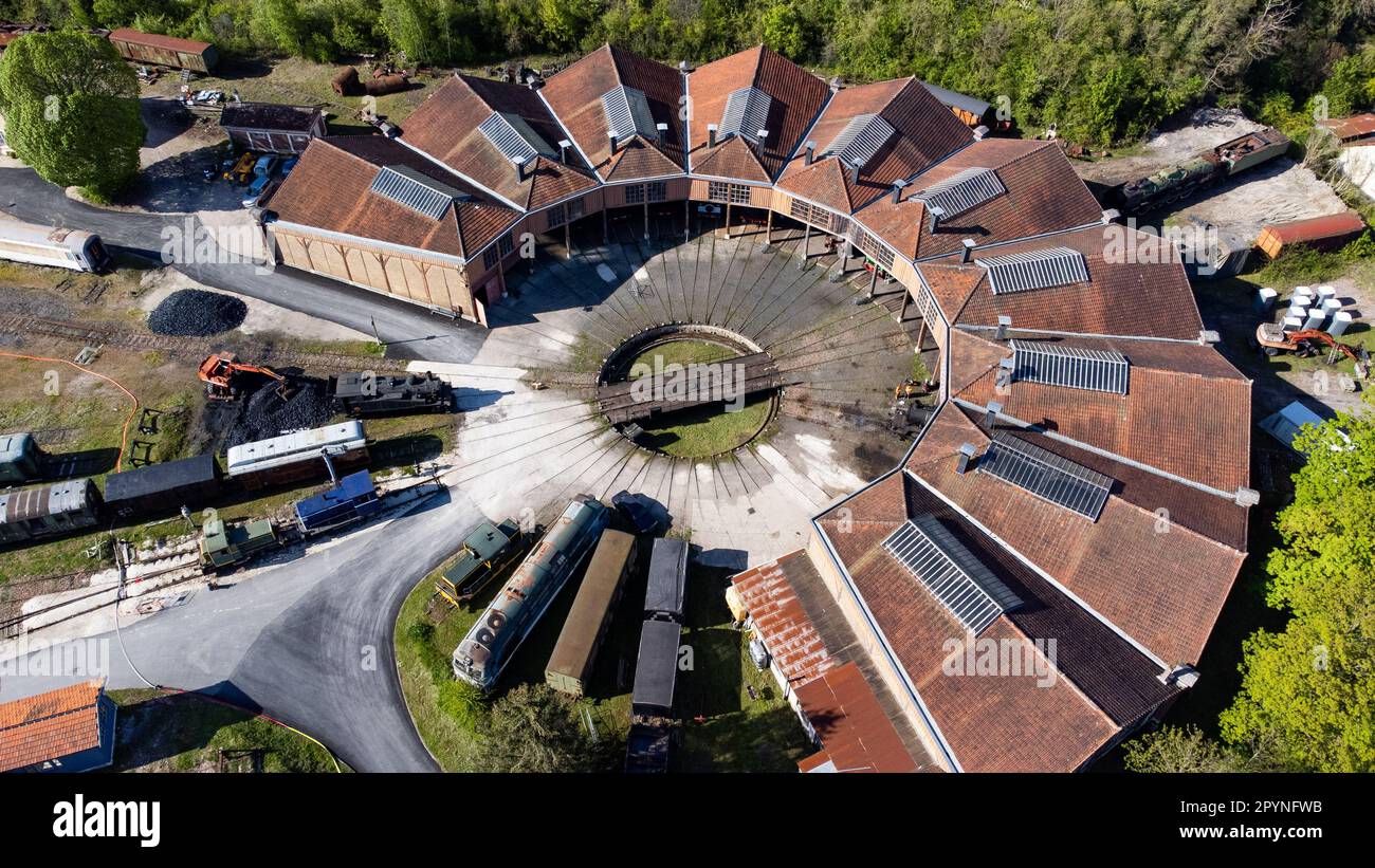 Aerial view of the railway roundhouse of Longueville in Seine et Marne ...