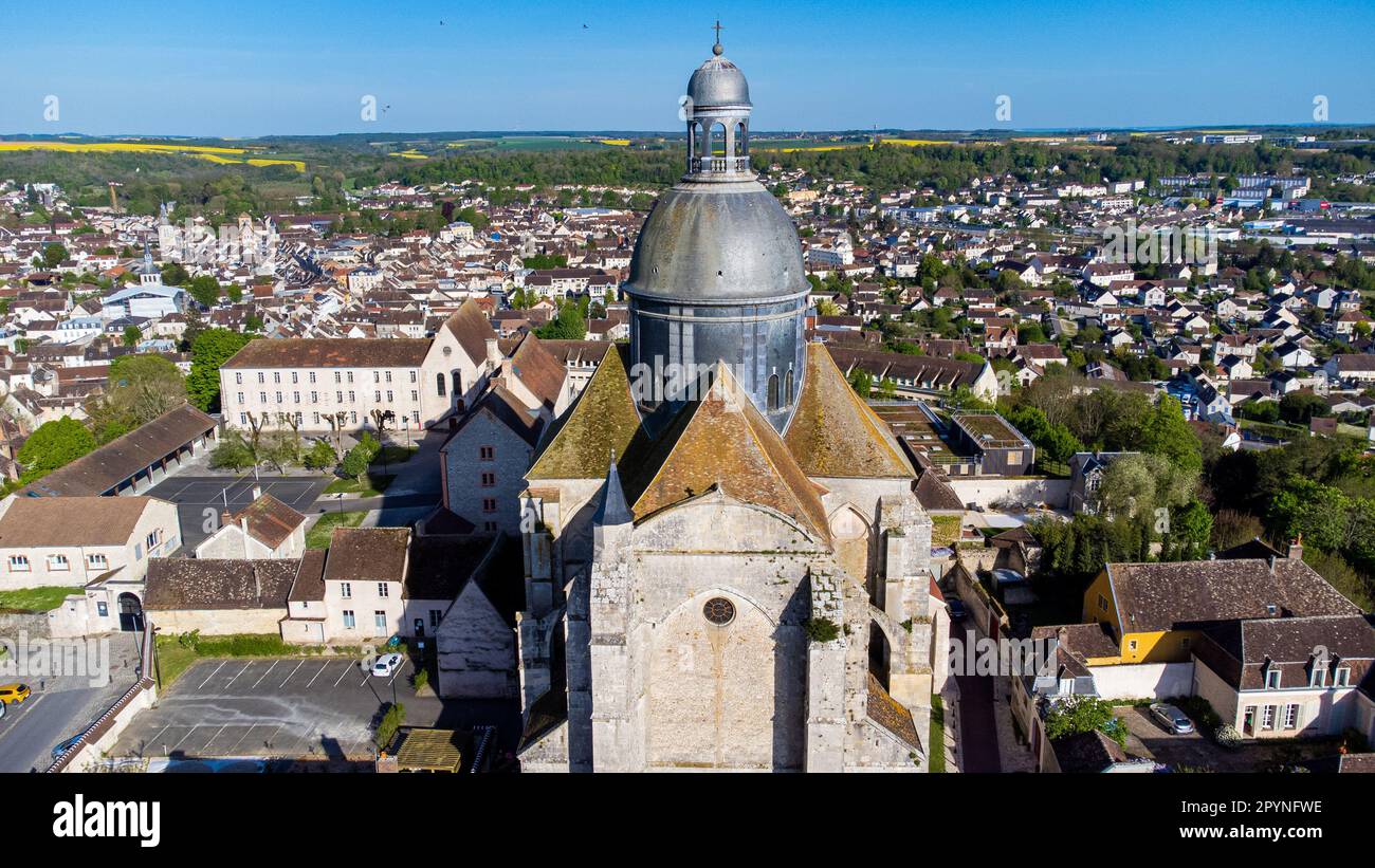 Aerial view of the Saint Quiriace Collegiate Church in Provins, a ...