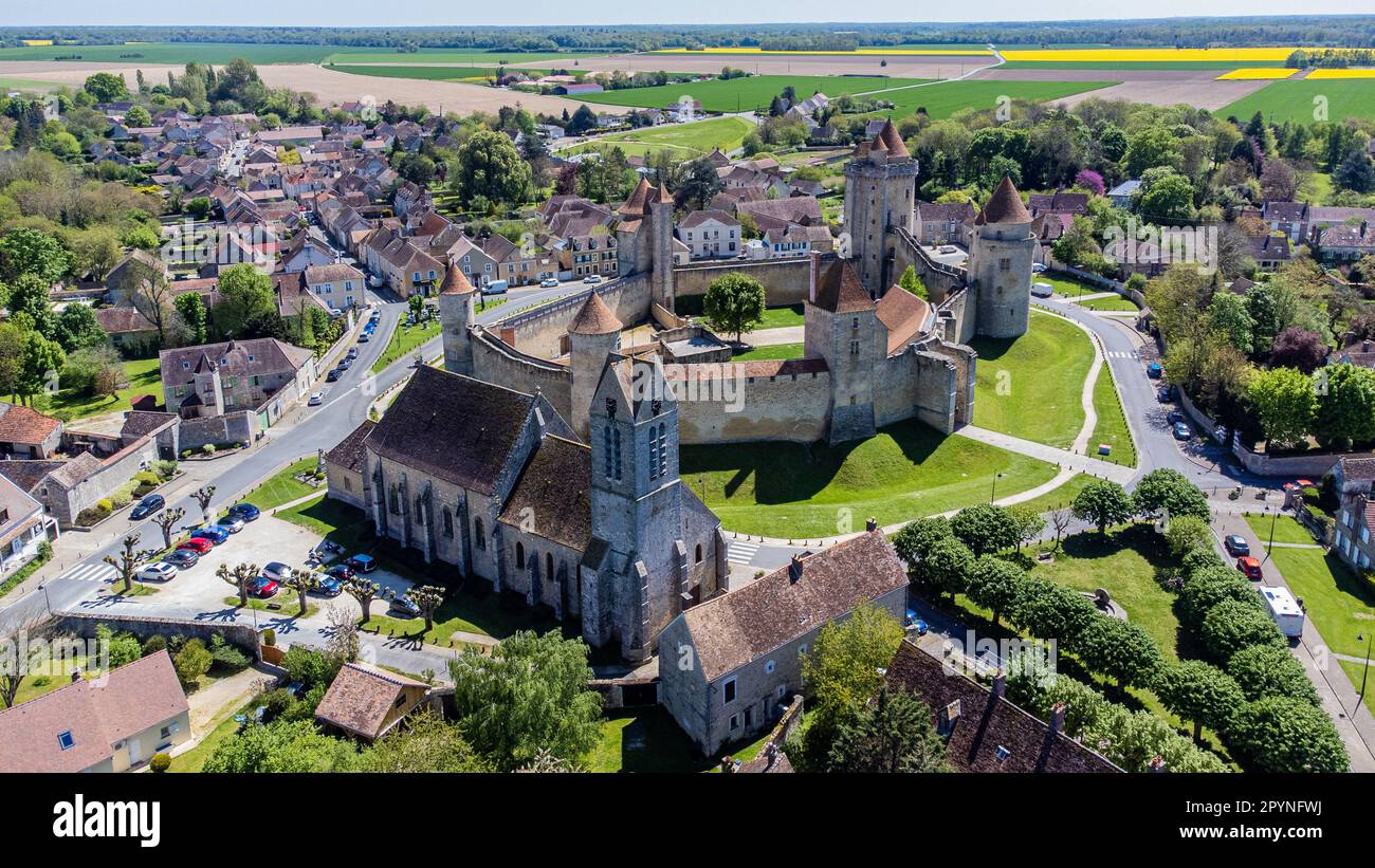 Aerial view of the French castle of Blandy les Tours in Seine et Marne ...