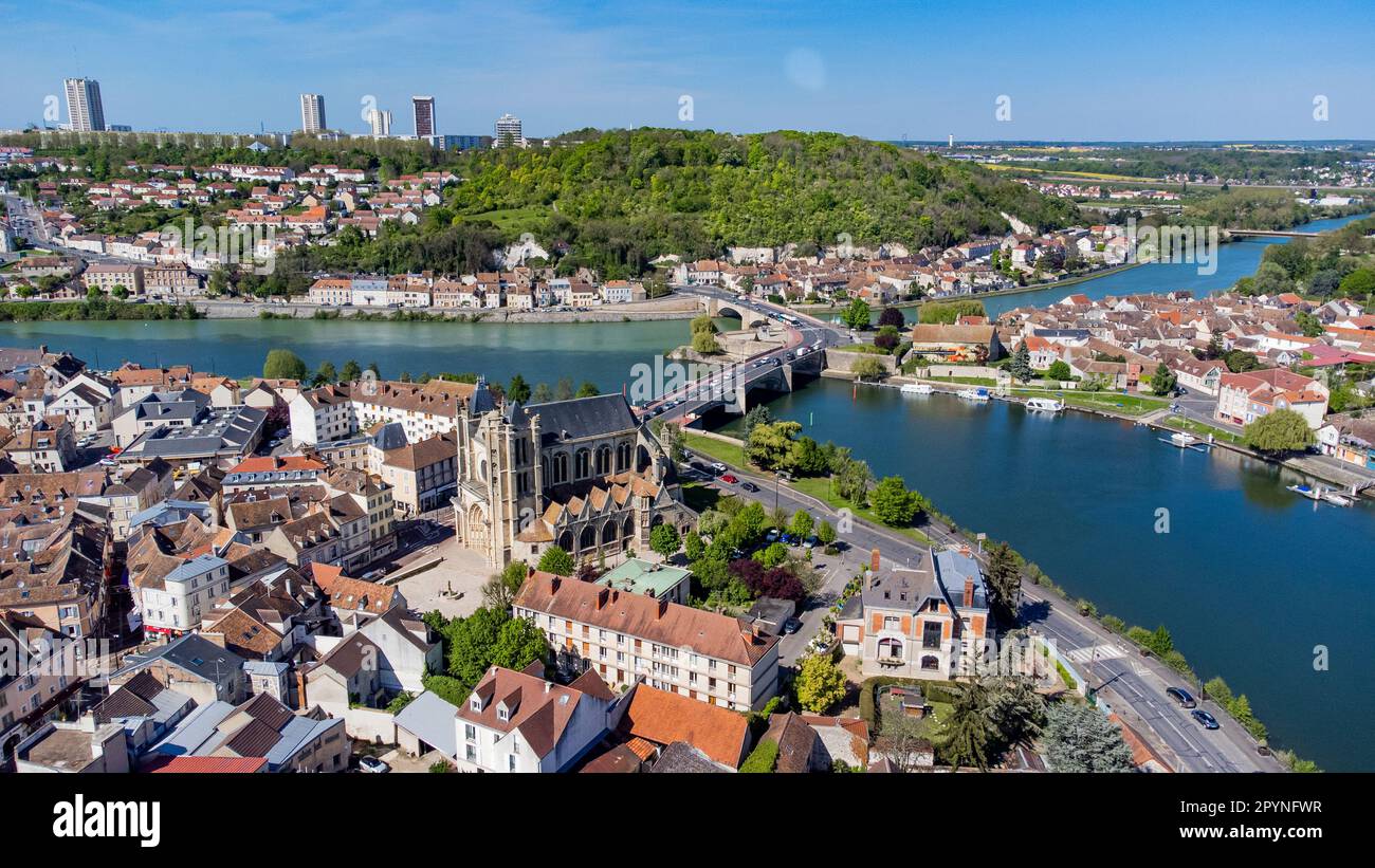 Aerial view of the Collegiate Church of Notre Dame et Saint Loup ("Our ...