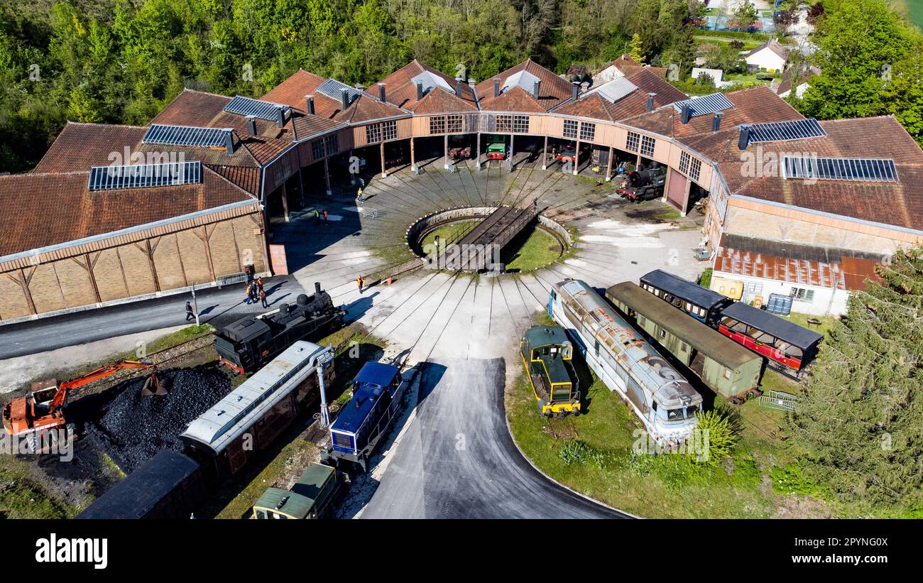 Aerial view of the railway roundhouse of Longueville in Seine et Marne ...