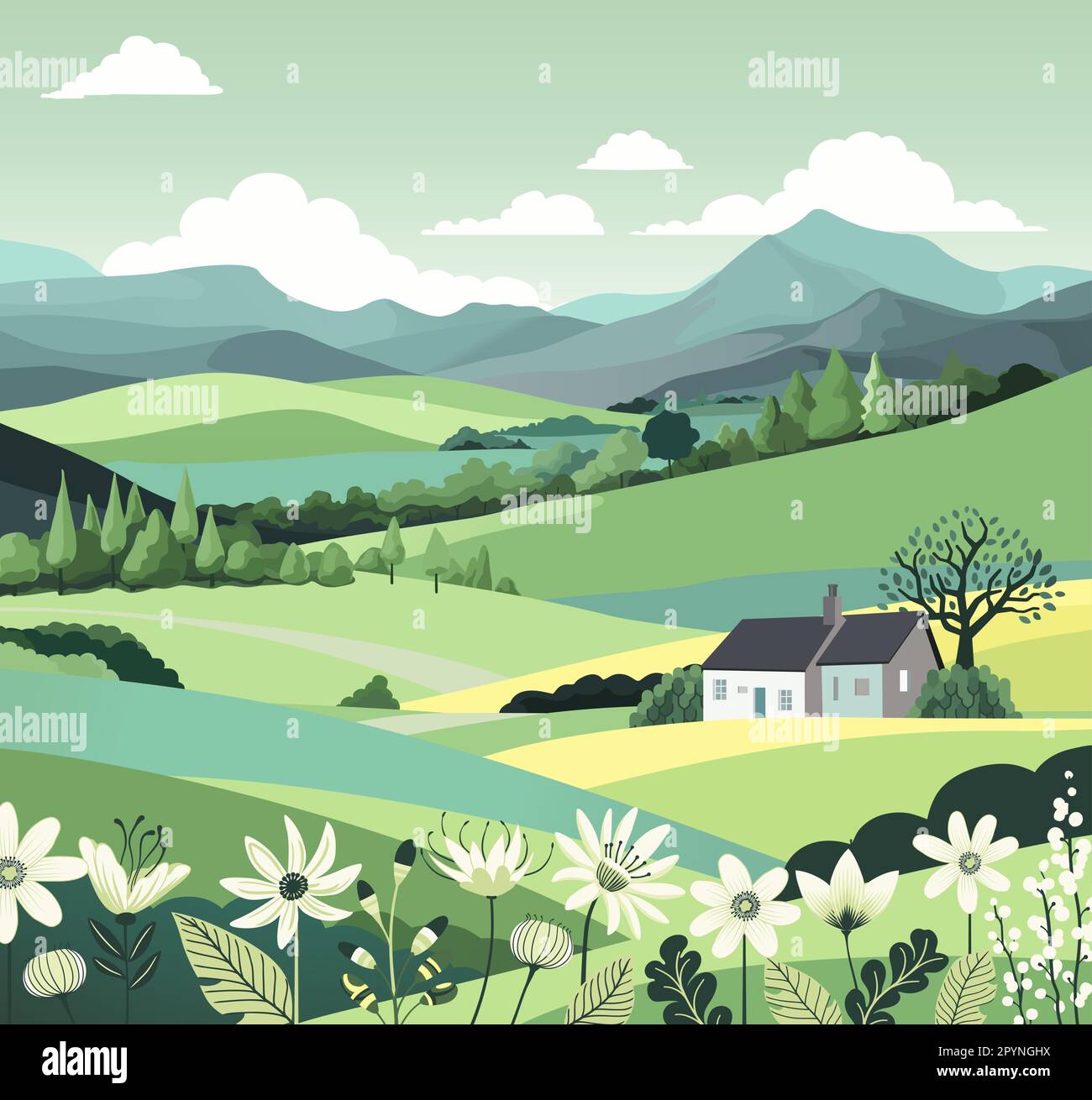 Floral vintage landscape Stock Vector Images - Alamy