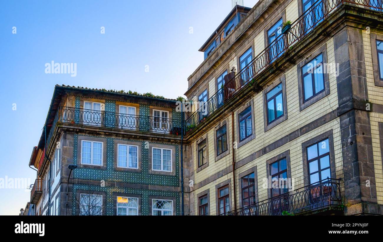 Traditional tiled facade in an old building, Porto, Portugal Stock ...