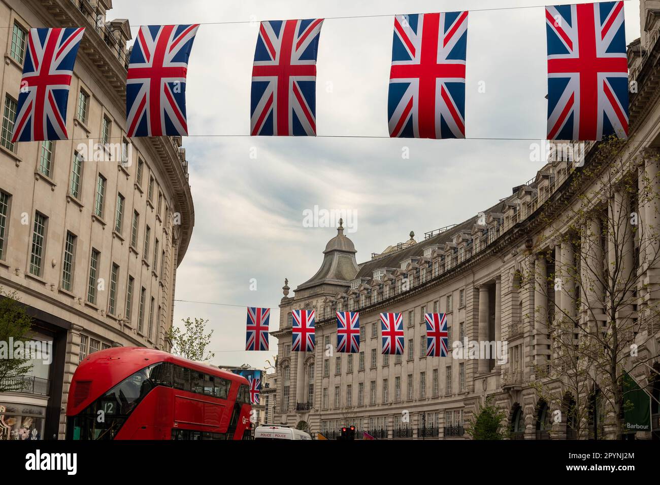 Strings of Union Jack flags seen in Regent Street ahead of King Charles ...