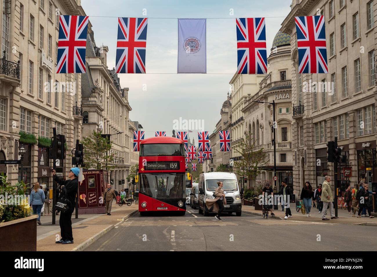 Strings of Union Jack flags seen in Regent Street St James ahead of ...
