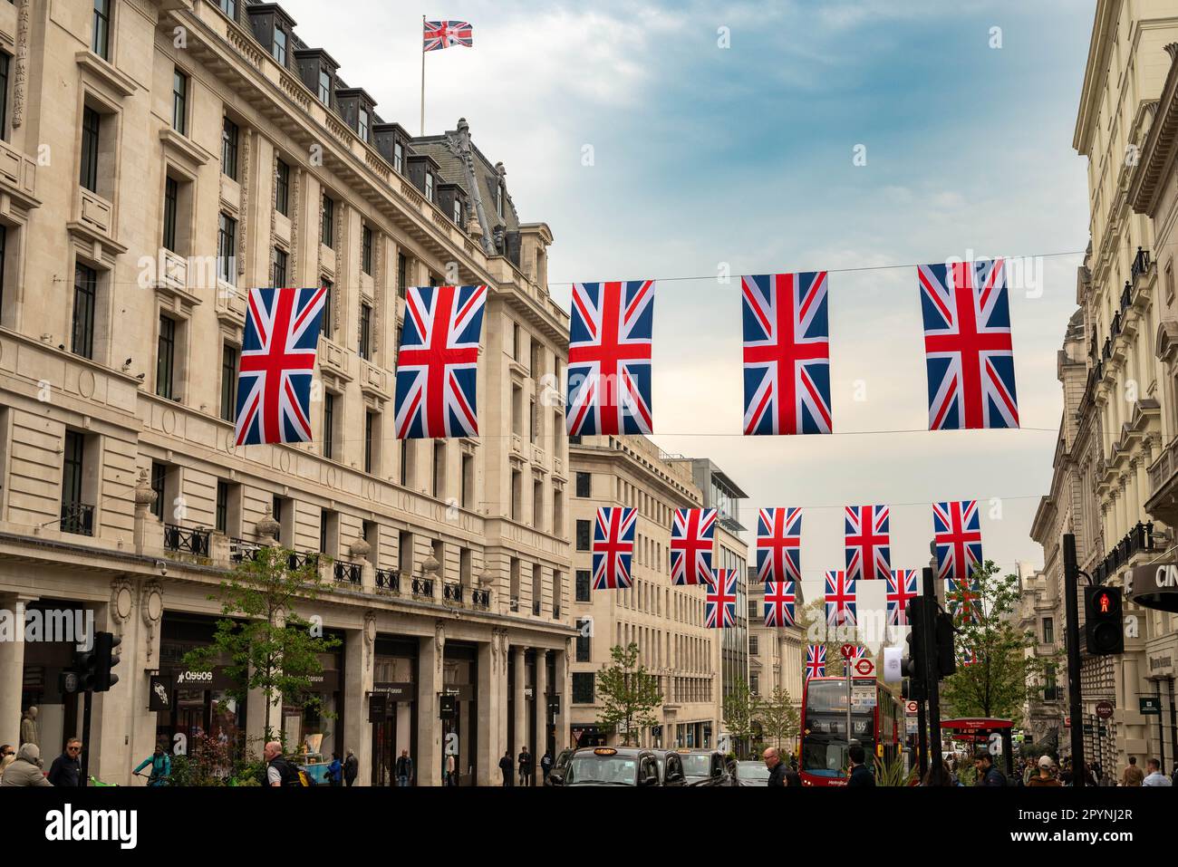 Strings of Union Jack flags seen in Regent Street ahead of King Charles ...