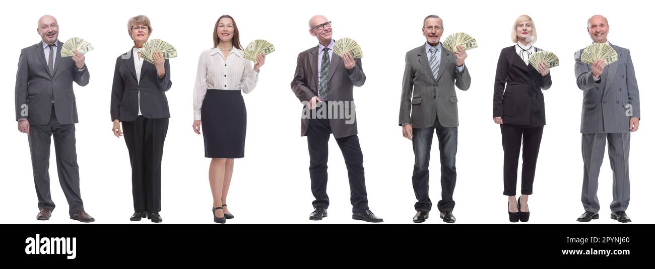 group of successful people holding money in hand Stock Photo - Alamy