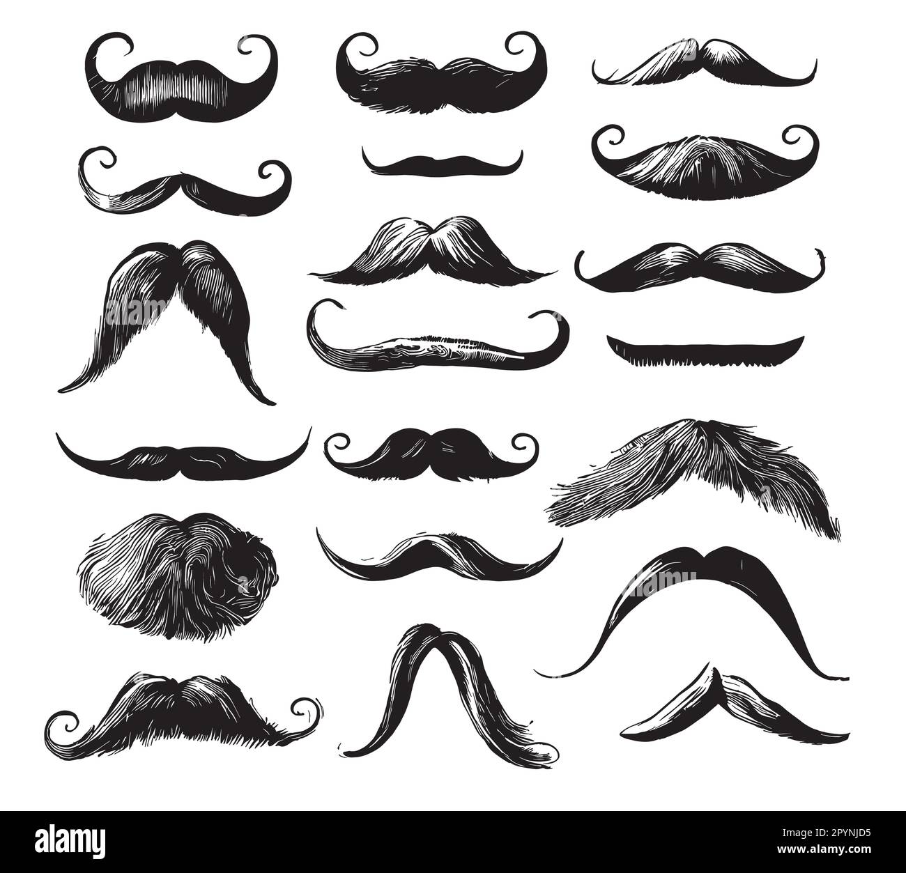 Mustache set hand drawn sketch in doodle style illustration Stock ...