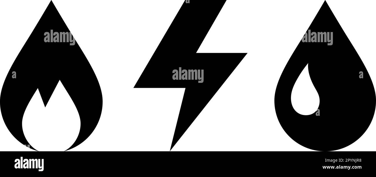 Flat icons of Electricity, Gasification and Water supply as concept of ...