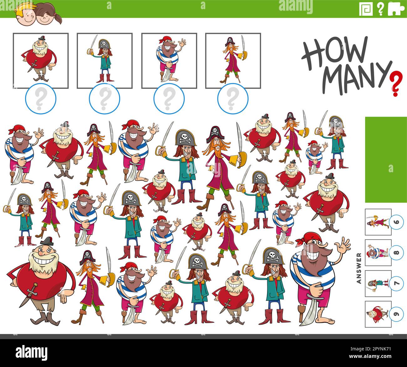 Illustration of educational counting task with funny cartoon pirates ...