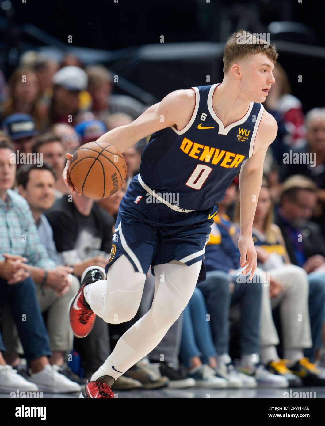 Denver Nuggets guard Christian Braun (0) in the second half of Game 2 ...