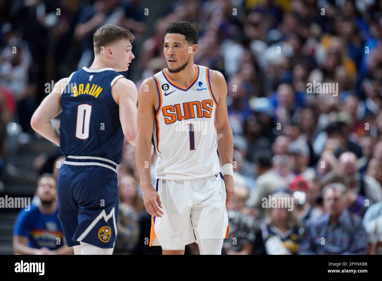 Phoenix Suns guard Devin Booker (1) in the second half of Game 2 of an NBA second-round playoff ...