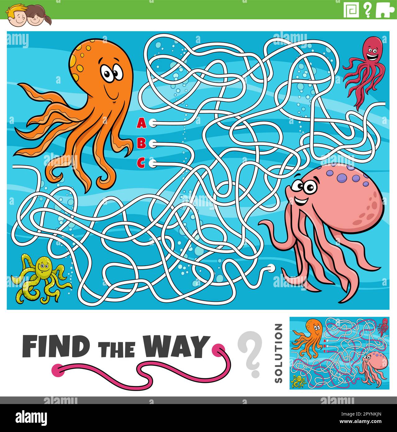 Cartoon illustration of find the way maze puzzle game with funny ...